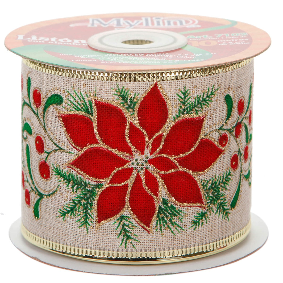 Listón Yute Nochebuenas Con Orilla 6.4cm | Fantasias Miguel – Fantasías ...