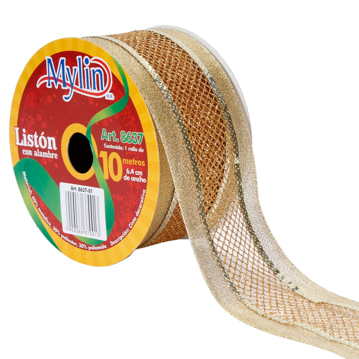 Listón Metalizado Con Malla 6.4cm 10m | Fantasias Miguel – Fantasías Miguel